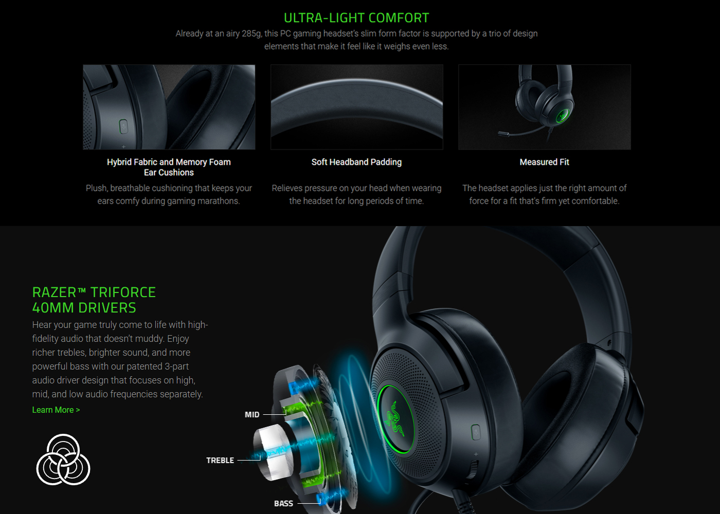 Razer Kraken V3 X Wired USB Gaming Headset | Razer™ TriForce Driver ...