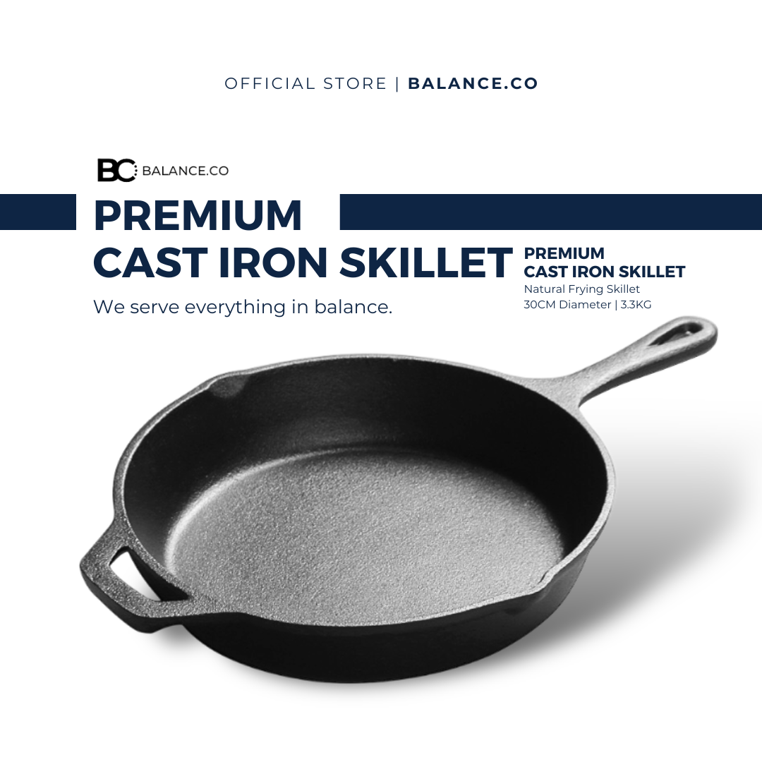 30cm Balance.co Premium Pre-Seasoned Pure Cast Iron Skillet Frying Pan ...