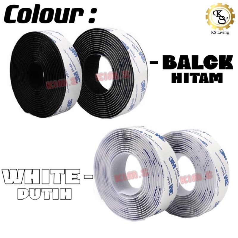 Kim.S [ 1 Meter ] Velcro Tape Self 3M Adhesive Hook & Loop Fastener ...