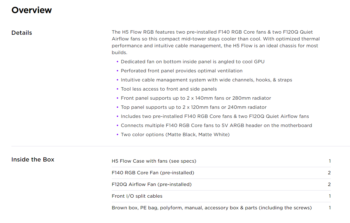 NZXT H5 Flow / H5 FLOW RGB TG ATX Chassis - Black / White # CC-H51FB-01 ...
