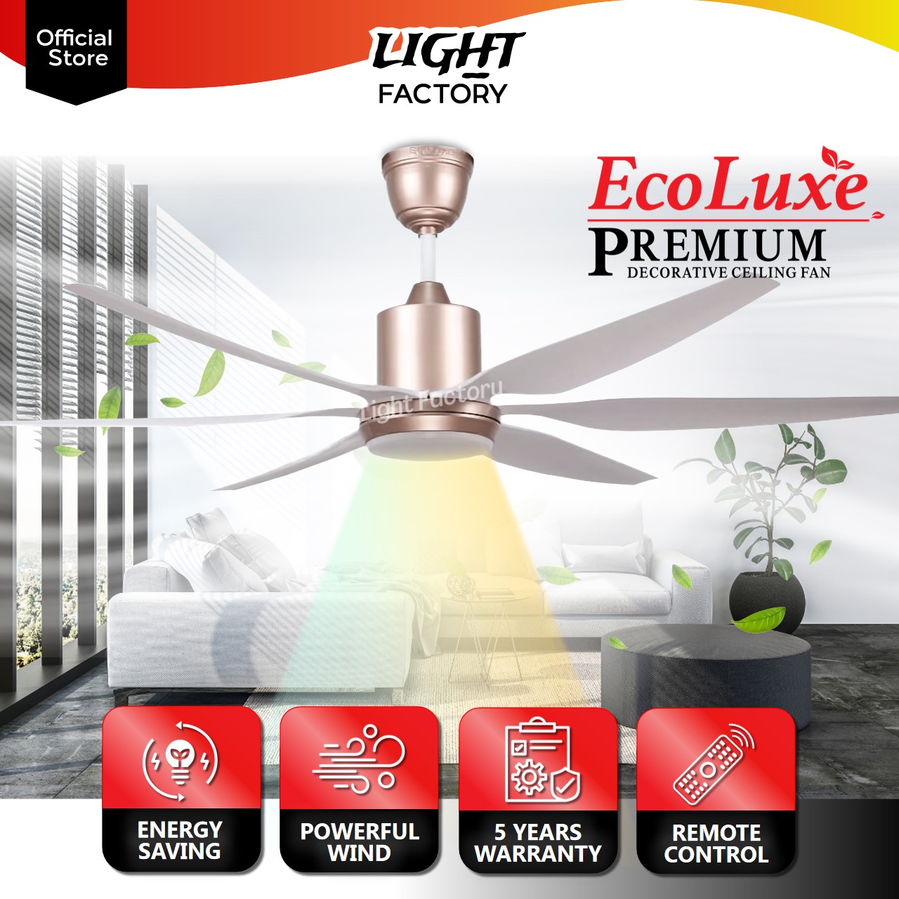 ECOLUXE ECO-645LED 66" 6 Blades DC Motor Ceiling Fan with Light 6 ...