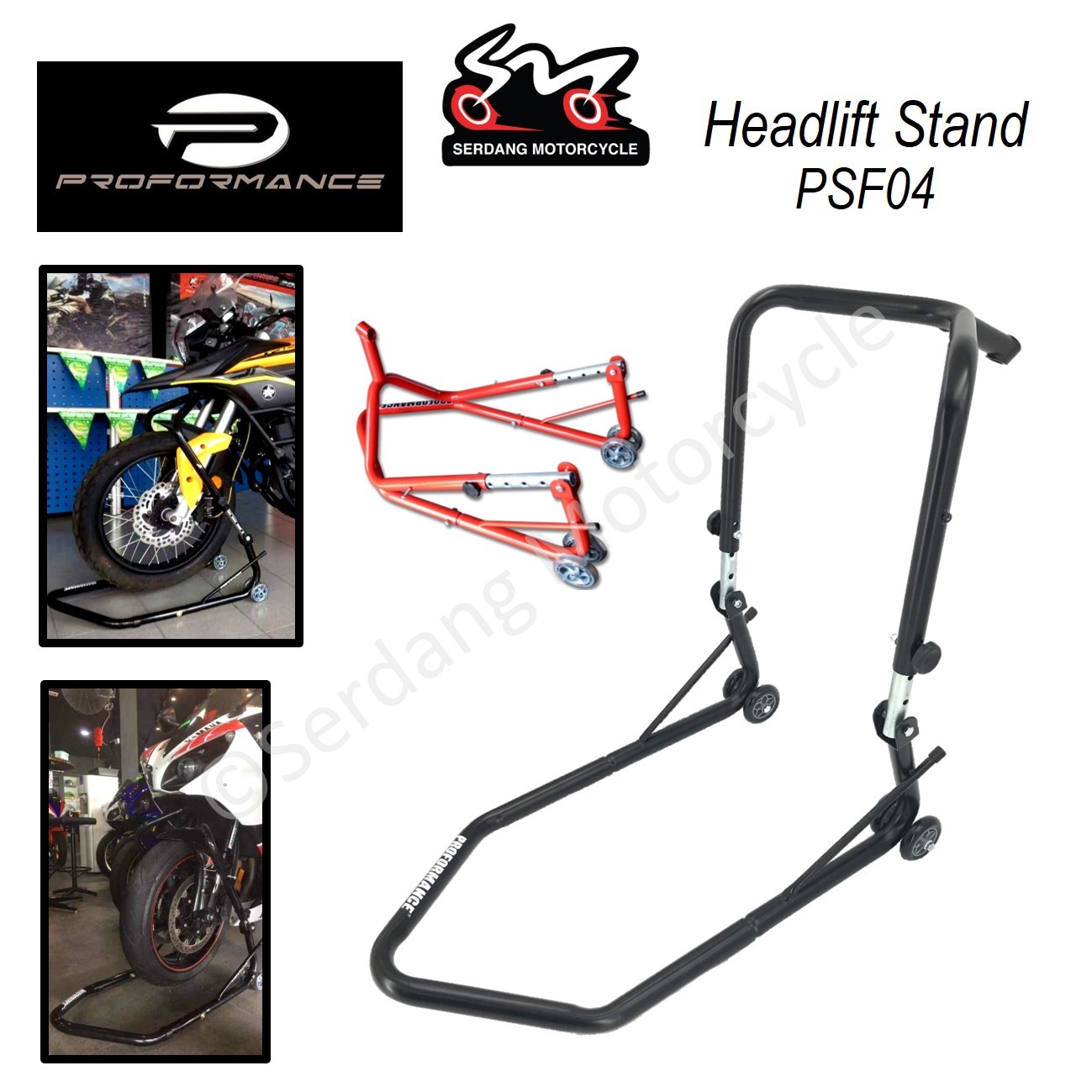 PROFORMANCE PSF04 Front Wheel Lift Triple Tree Headlift Paddock Stand ...