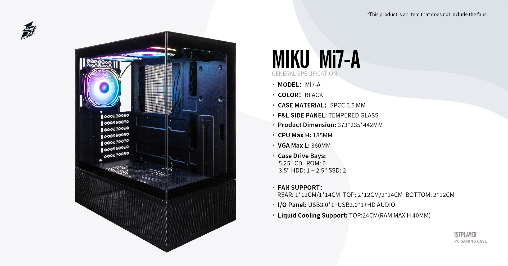 1st Player MIKU Mi7-A BLACK | Standard ATX Side Tempered Glass Gaming ...