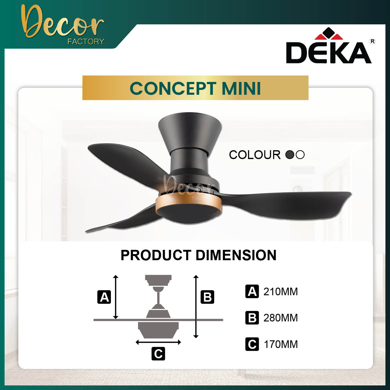 DEKA Fan DEKA CONCEPT MINI 34" 3 Blades 7 Speed Forward+Reverse DC ...