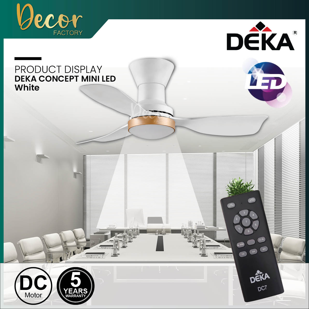 DEKA Fan DEKA CONCEPT MINI LED 34" 3 Blades 14 Speed DC Motor Remote ...
