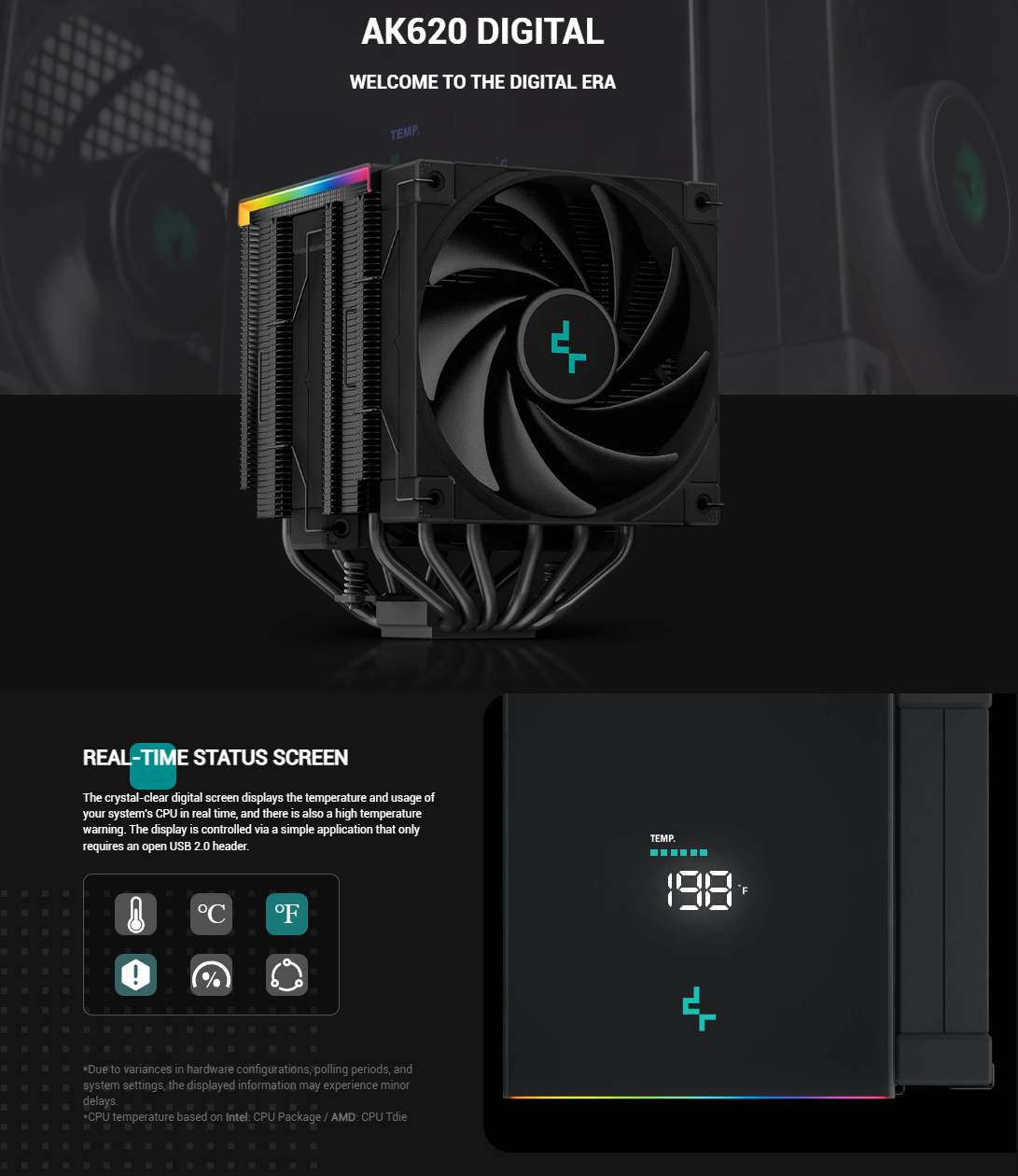 DeepCool AK620 Digital CPU Cooler - Black / White # R-AK620-BKADMN-G ...