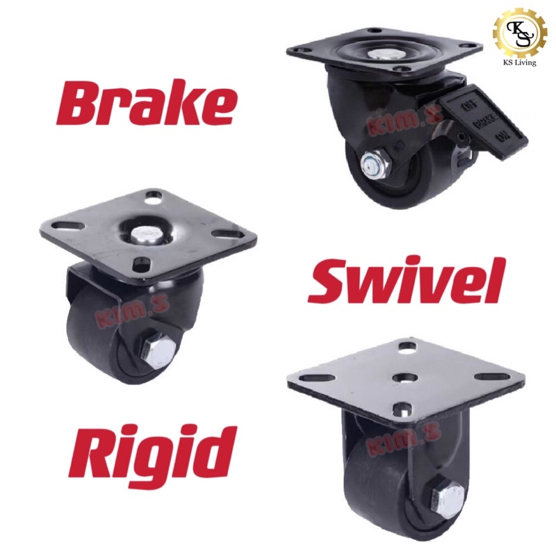 Kim.S Super Heavy PU Caster Roda 3”(75mm) Castor Swivel Fix Brake Wheel ...