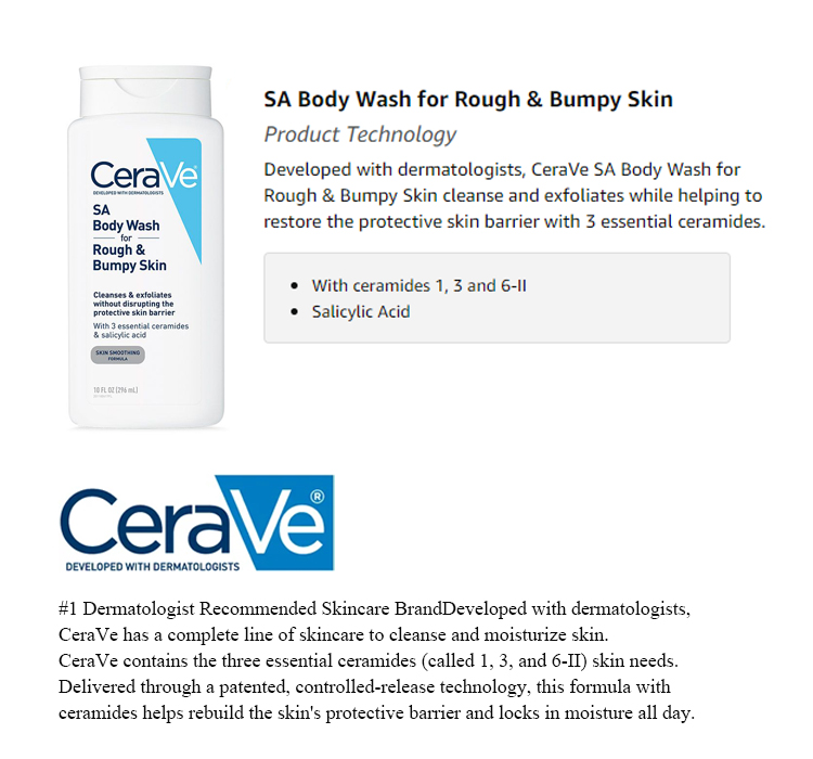 Cerave SA Body Wash for Rough & Bumpy Skin with Salicylic Acid 296ml ...