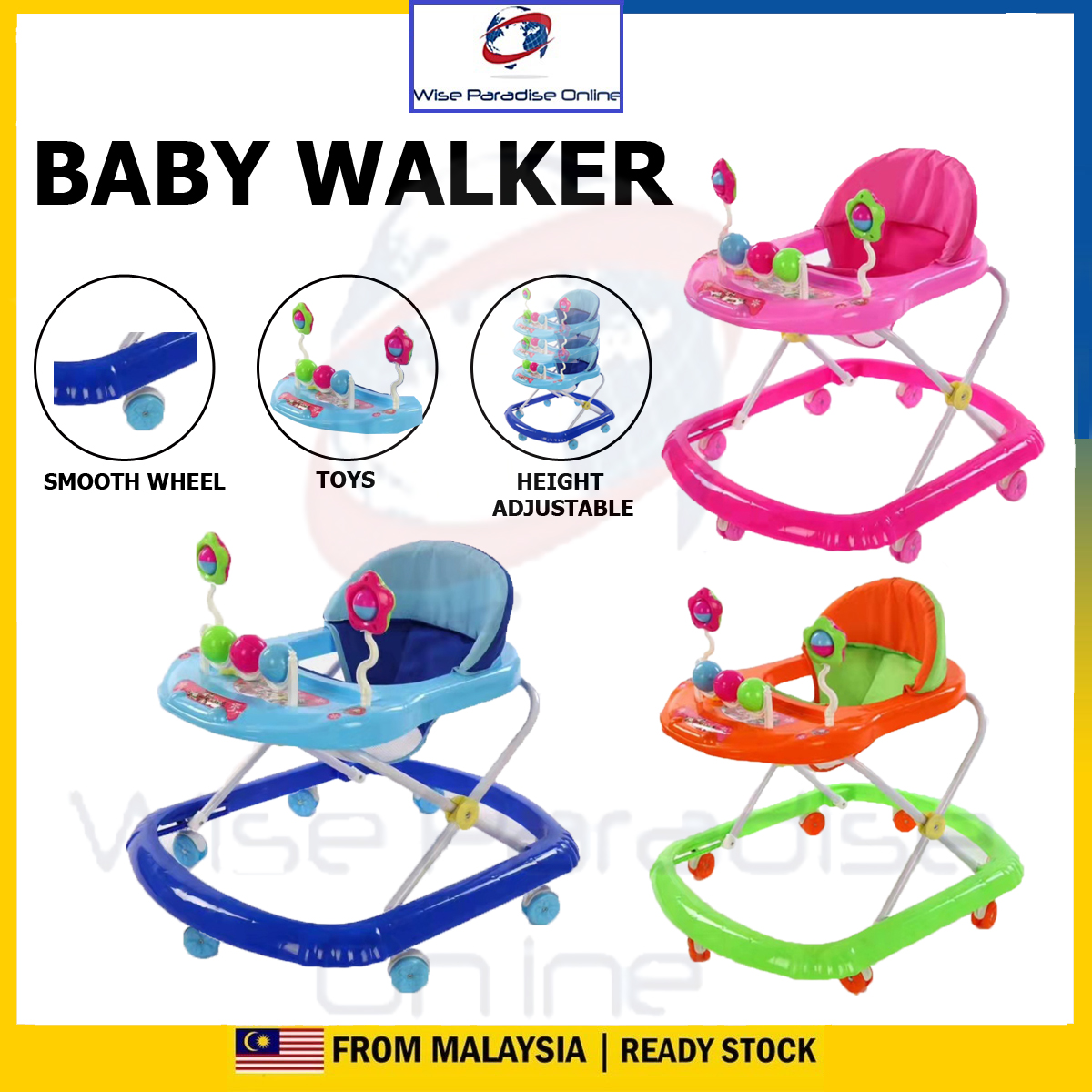 Foldable Baby Walker Anti-O Leg Multifunction Baby Walker 6 Wheels ...