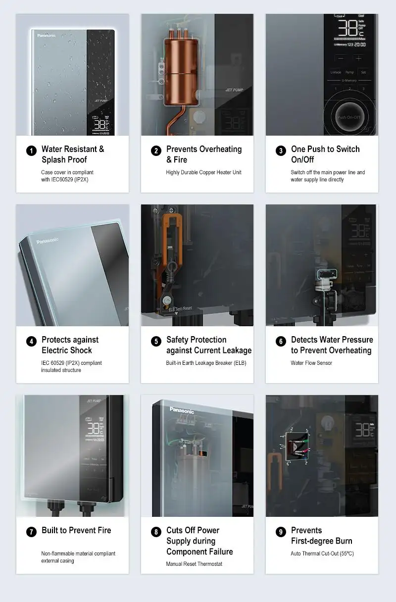 Panasonic U Series DC Jet Pump Silent Pump Instant Water Heater Shower ...