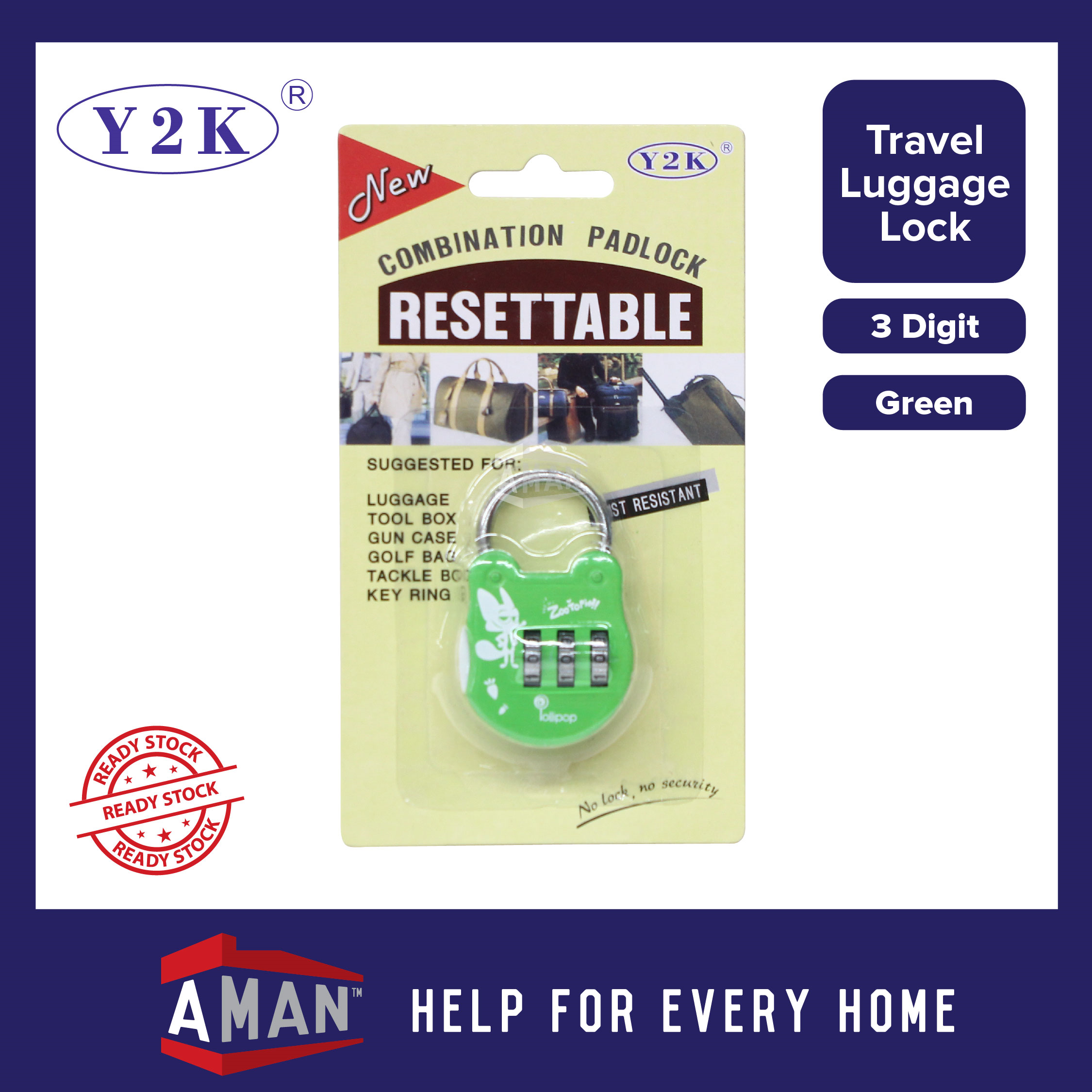 Y2K Luggage Lock 3 Digit Resettable Travel Padlock Password Lock ...