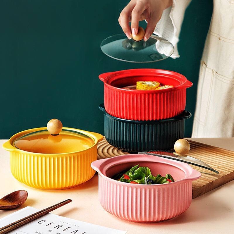 Akara Nordic Style Cute Bowl Ceramic Instant Noodle Bowl With Lid Soup ...