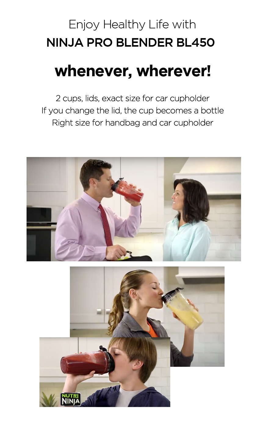 Ninja Personal Blender,Pro-Extractor Blades,2 On the Go Cups,500ml ...