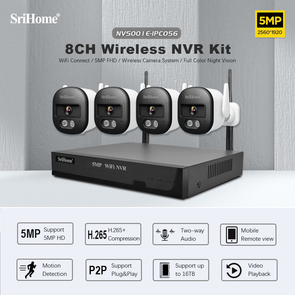 (5MP) SriHome NVS001E-IPC056 NVR WiFi Wireless Security System 4 ...