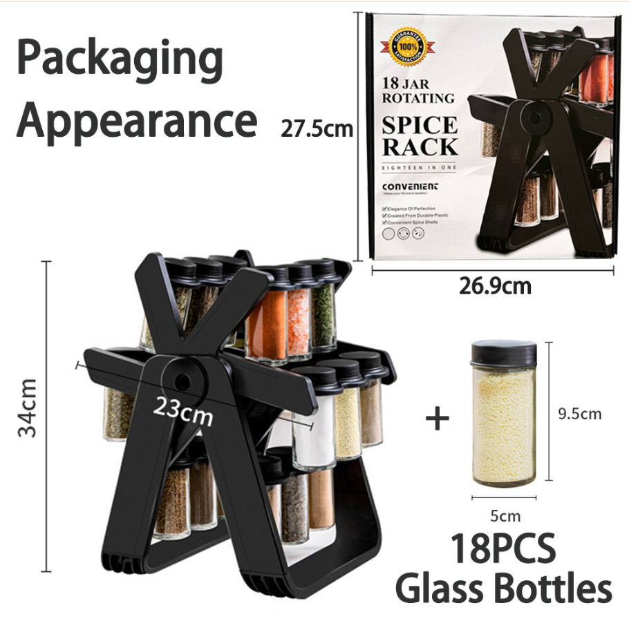 Rotating Spice Tower Rack Glass Bottle Organiser 18 IN 1 Salt Storage ...