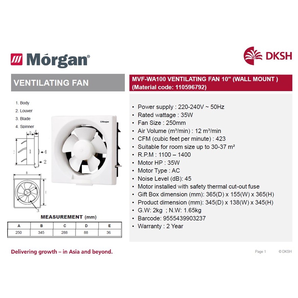 Khind 10inch Exhaust Fan EF1001 / Morgan MVF-WA100 | Shopee Malaysia