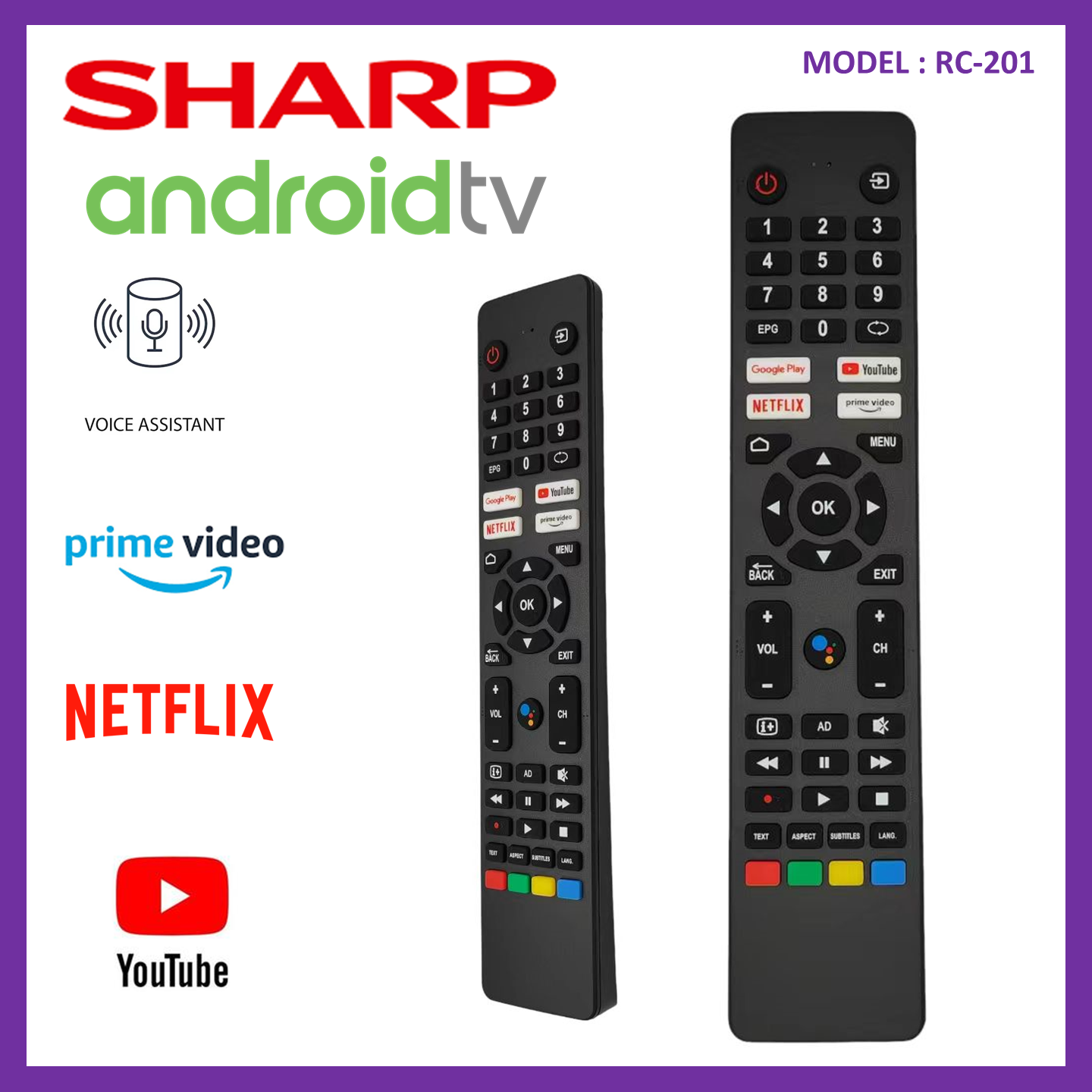 Suitable Sharp Android Smart TV EK2X Remote Control RC-201 Voice ...