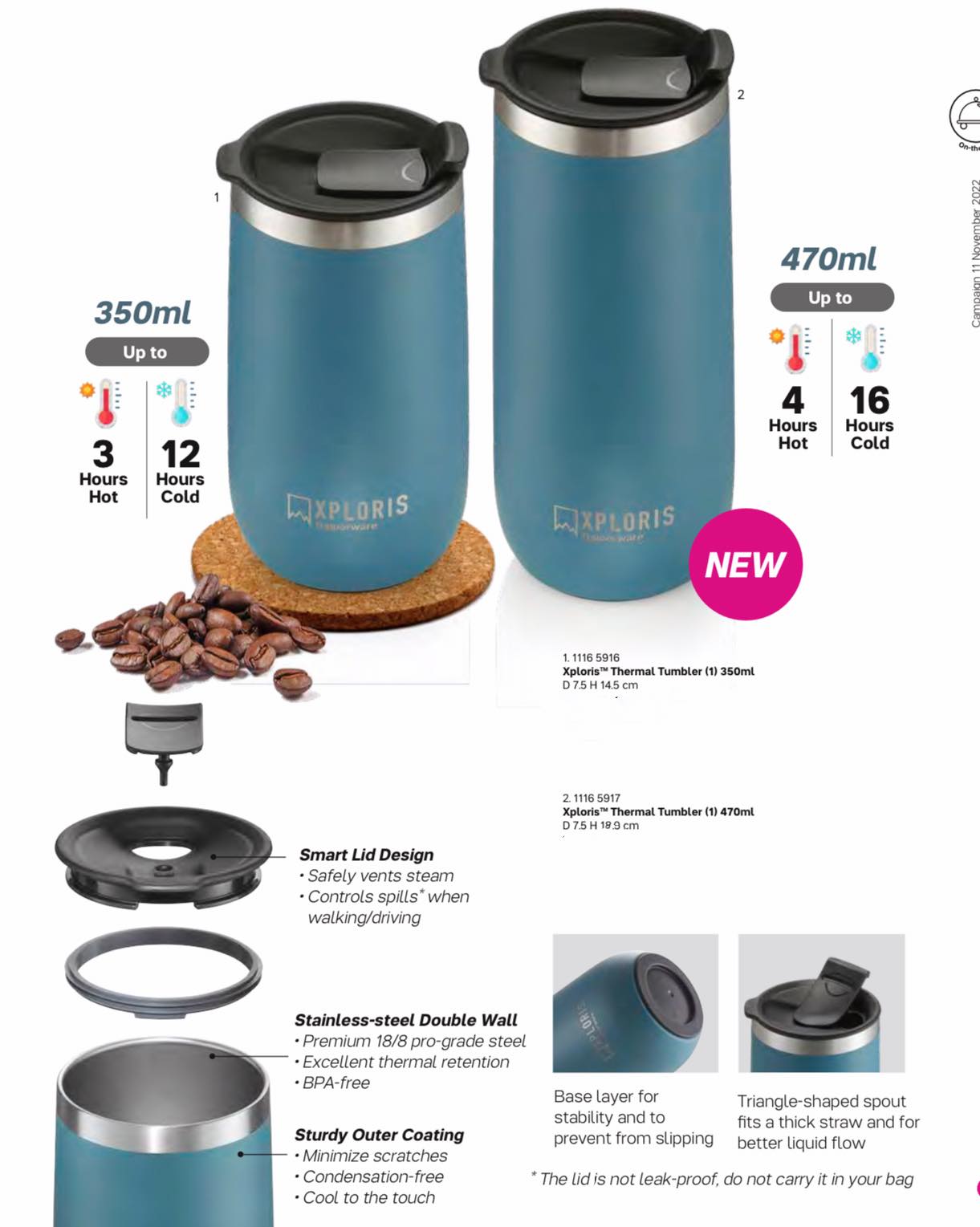 3 Sizes: Tupperware Xploris Flask 350ml/ Xploris 470ml/ 450ml Easy Open Flask hot flask coffee ...