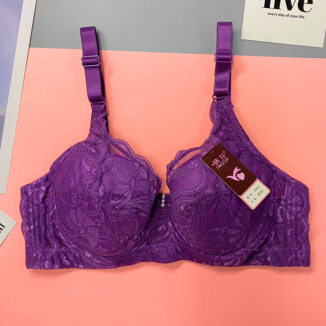 Women Bra Plus Size Full Cup 36-46 Floral Lace Thin Sponge Baju Dalam ...