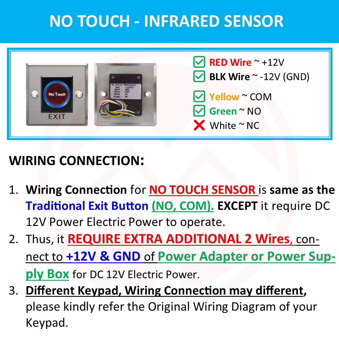 Infrared Sensor Switch No Touch Contactless Door Release Sensor with ...