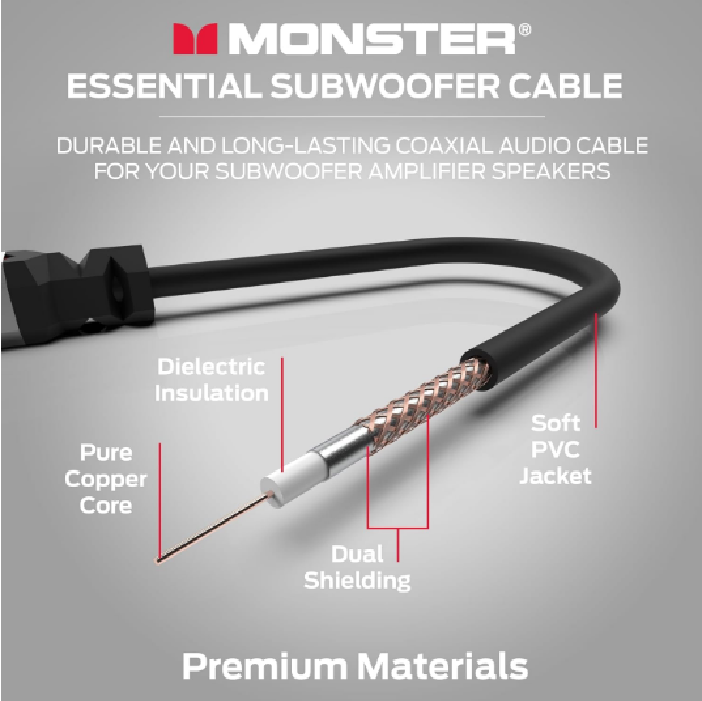 Monster ESSENTIALS RCA Subwoofer Cable 3m/5m Monster RCA Subwoofer ...