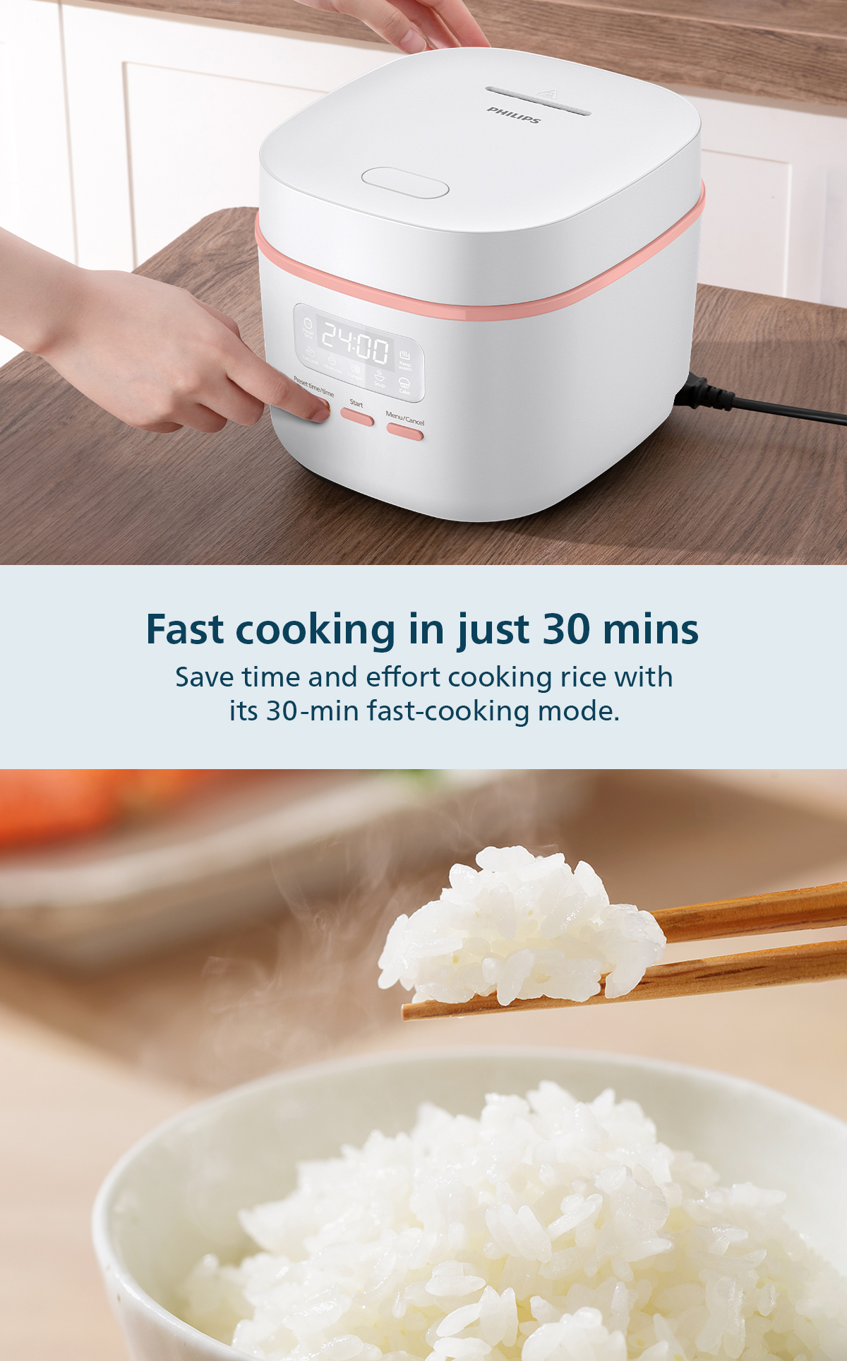 Philips 3000 Series Mini Rice Cooker - White (0.54L) HD3064/62/HD3064 ...