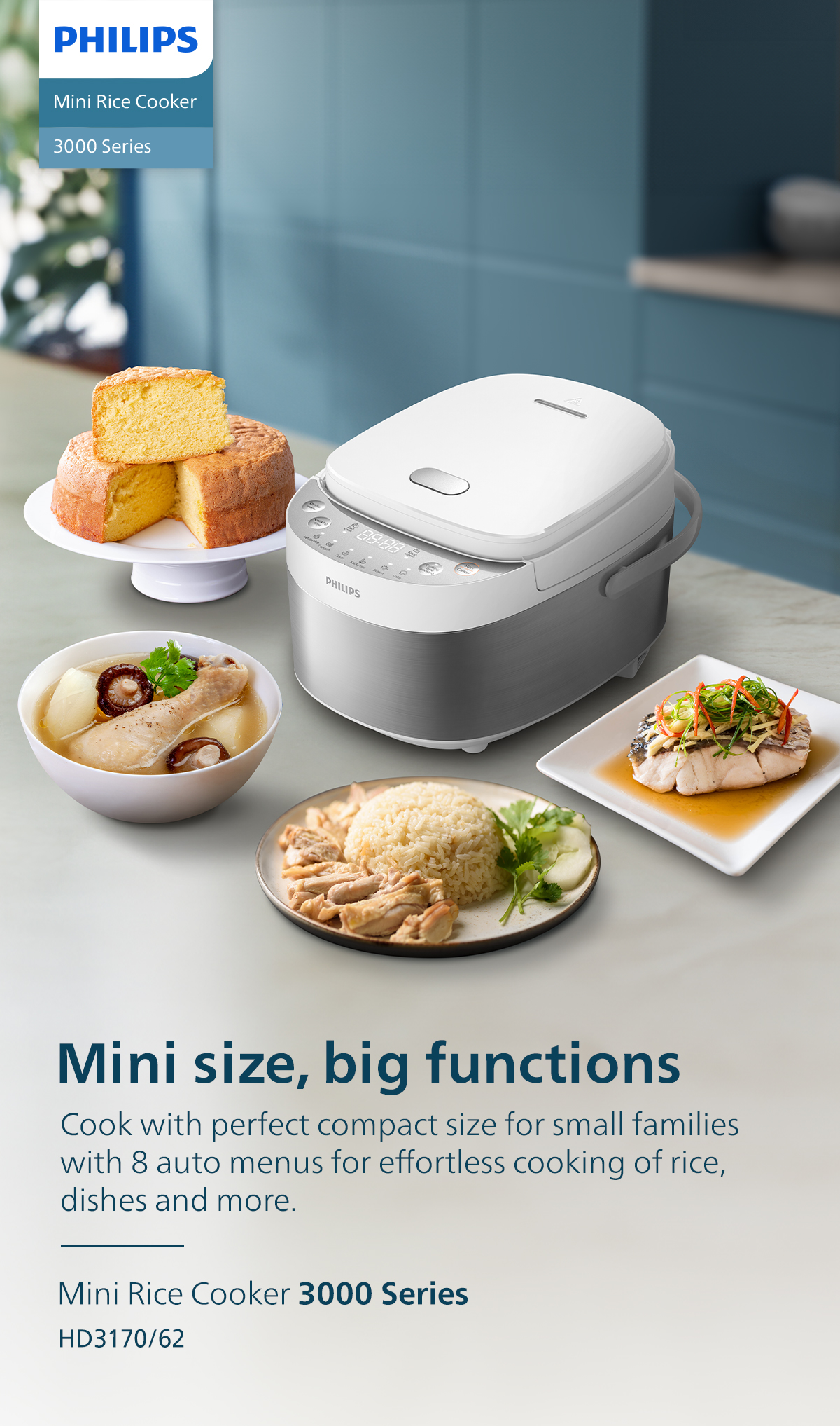 Philips HD3170 | Compact Digital Rice Cooker | 0.85L | Fuzzy Logic for ...