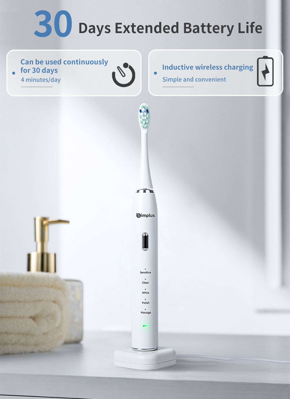 Simplus Electric Toothbrush丨Fully Auto Intelligent Maglev Sound ...