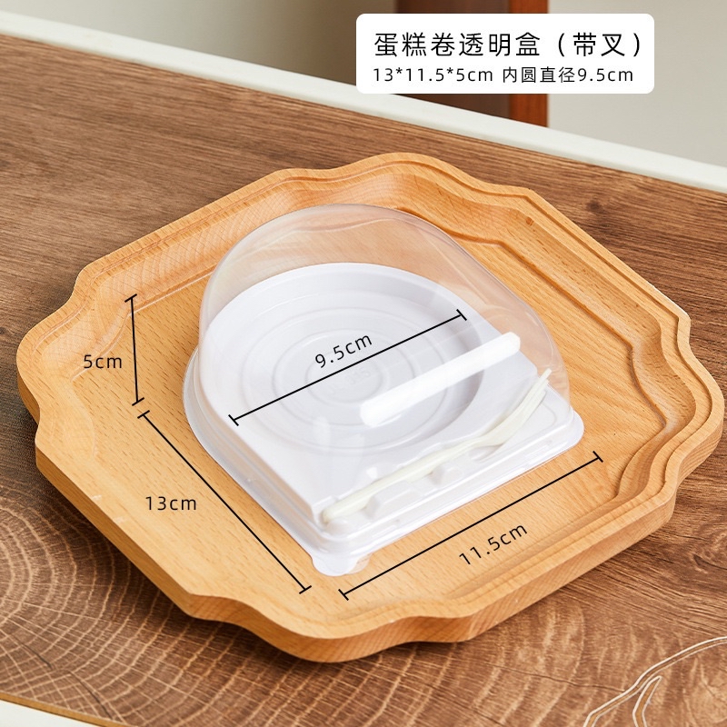 Sliced Swiss roll cake packing box with fork Half circle cake box ...