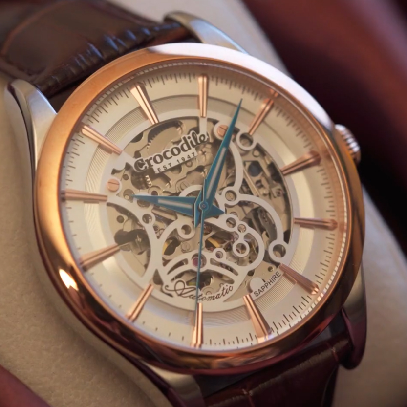Crocodile Japan Automatic Sun Ray Dial Leather Strap Sapphire Glass CD ...