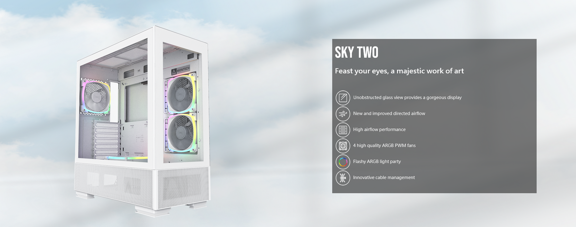 Montech Sky Two GX Dual Tempered Glass,4X PWM ARGB Fans Pre-Installed ...
