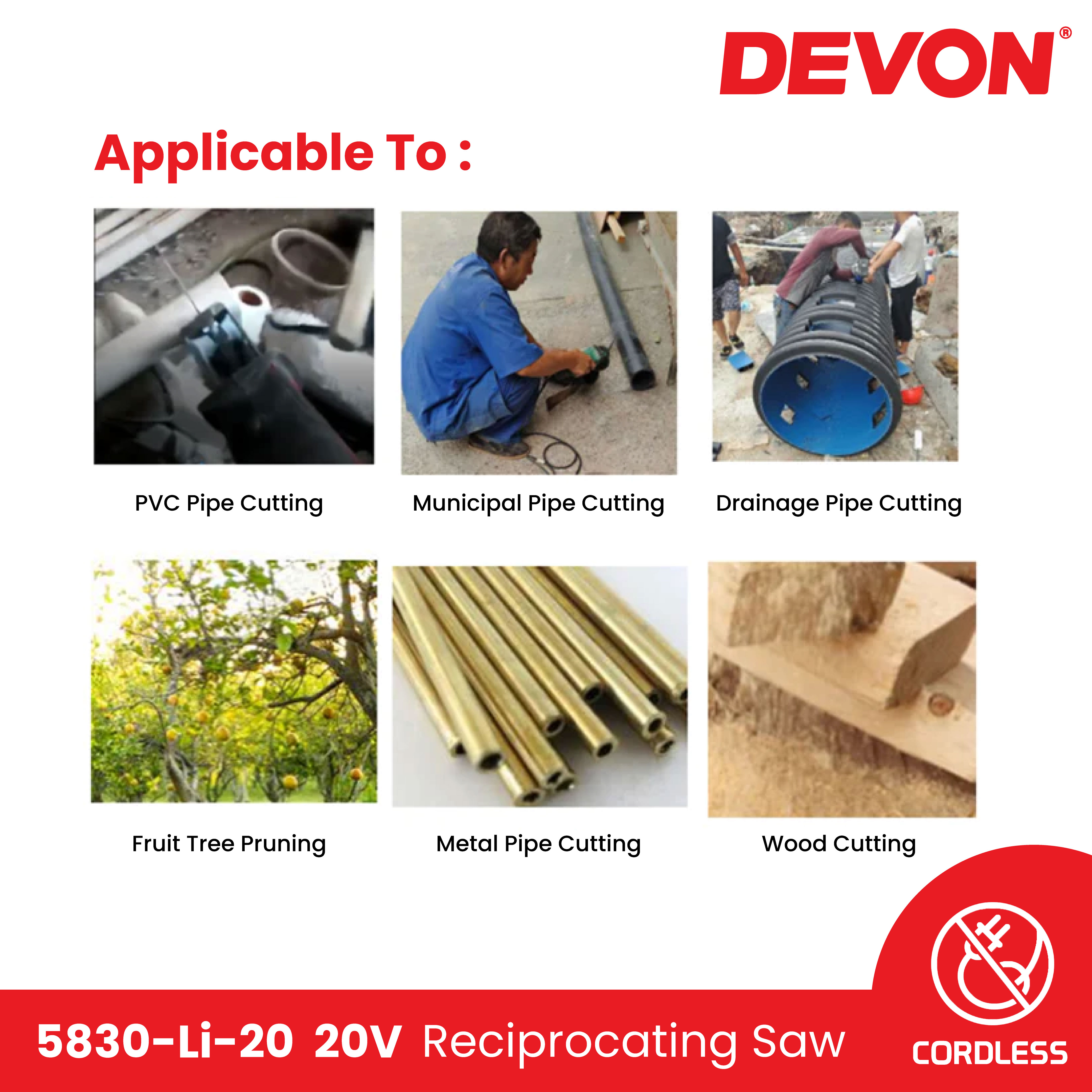 DEVON 5830-Li-20 20V Lithium-Ion Brushless Cordless Reciprocating Saw ...