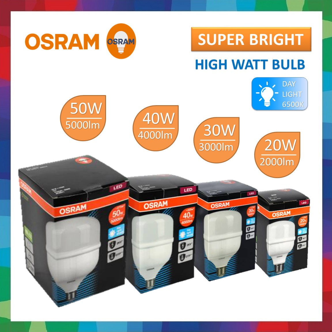 OSRAM 20W 30W 40W 50W LED ECO Hi Watt Bulb E27 Cool Daylight / MENTOL ...