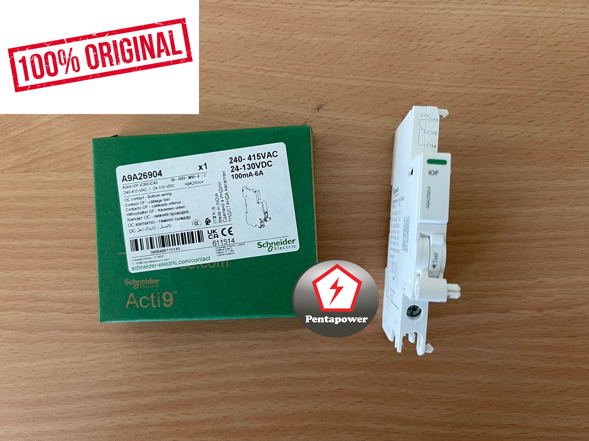 SCHNEIDER A9A26904 Auxiliary contact, Acti9 A9A, iOF, 1 C/O, 100mA to ...