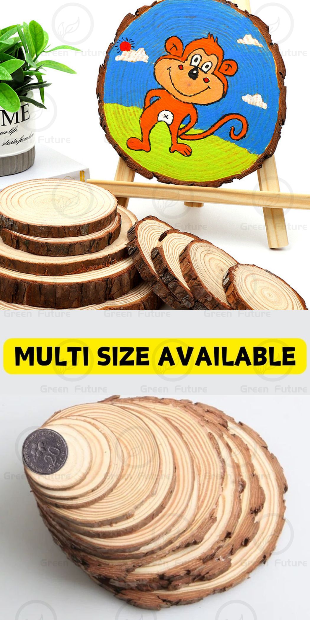 Natural Pine Round Unfinished Wood Slices Circles With Tree Bark Log ...