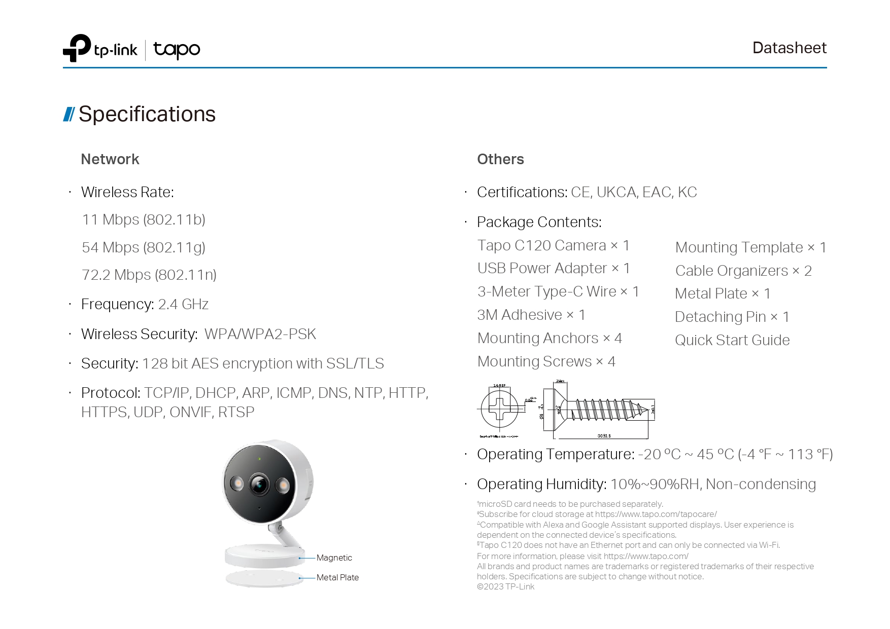 TP-LINK TC60 / TAPO C100 / TAPO C110 / TAPO C120 INDOOR SECURITY WI-FI CAMERA WIFI HOME SECURITY ...