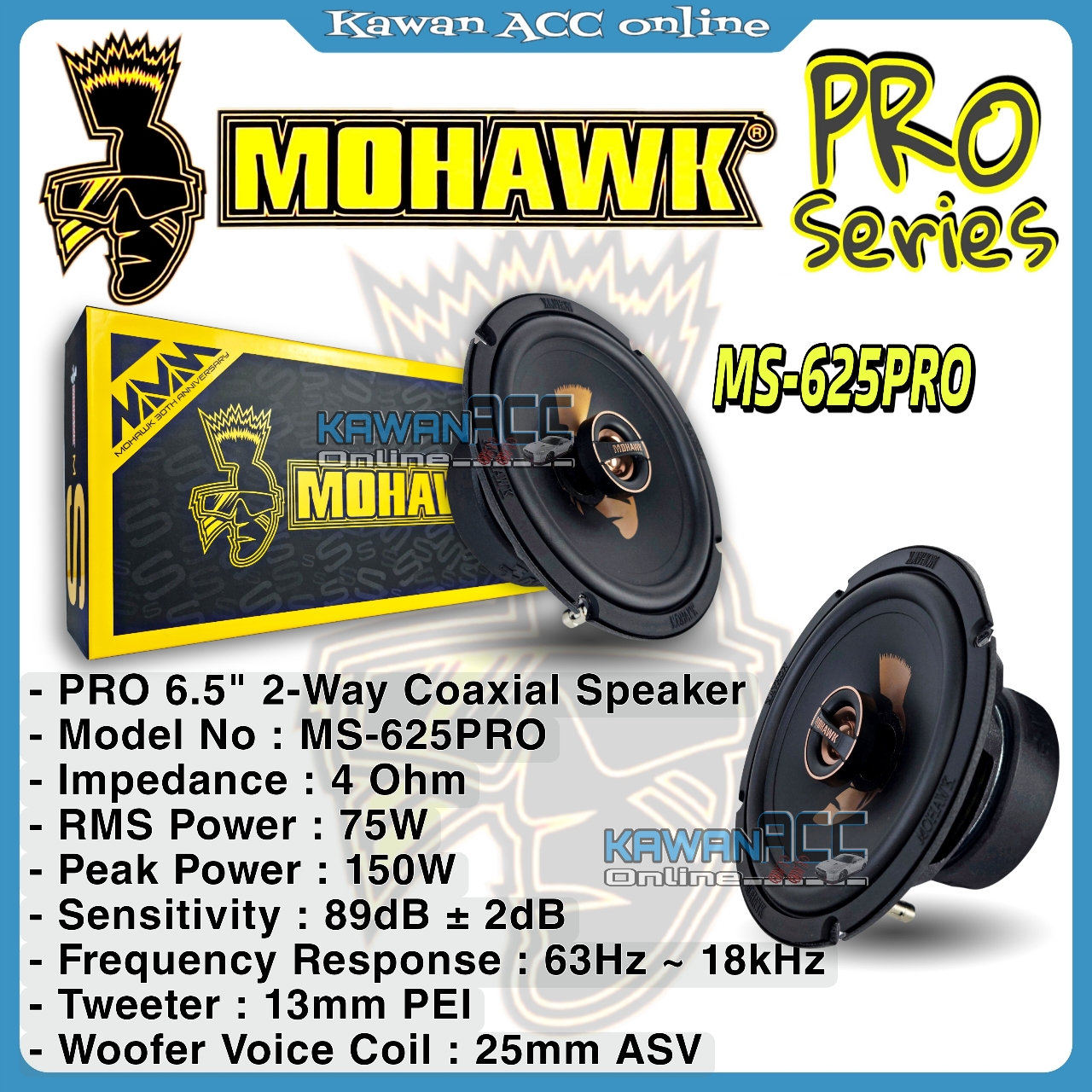 MOHAWK MS PRO Series 6.5" inch 2Way Pro Coaxial Speaker**100%Original** MS-625PRO 150W Proton ...