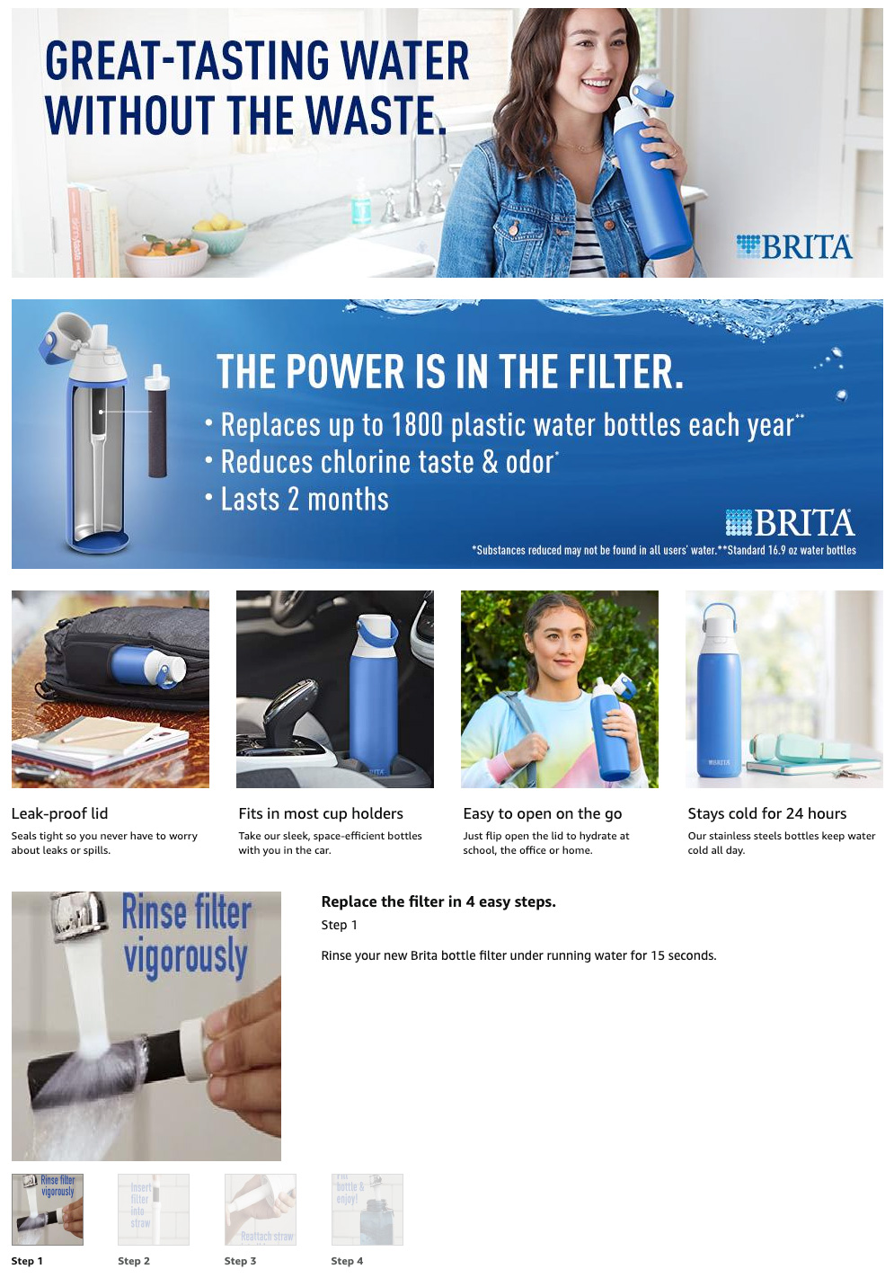 Brita Premium Filtering Water Bottle w Filter - Double Wall Insulated ...