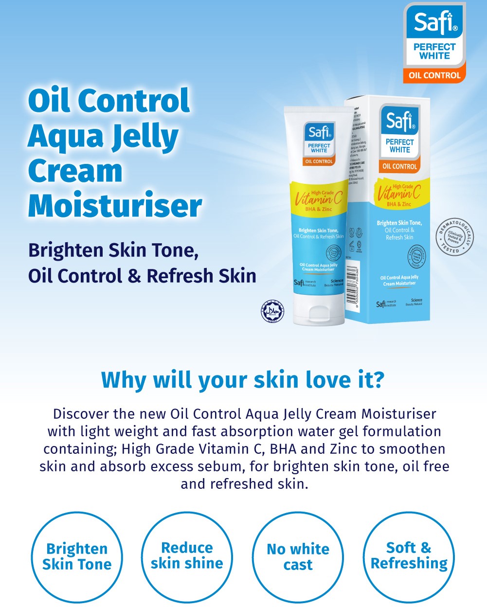 SAFI Perfect White Oil Control Aqua Jelly Cream Moisturiser 40g | High ...