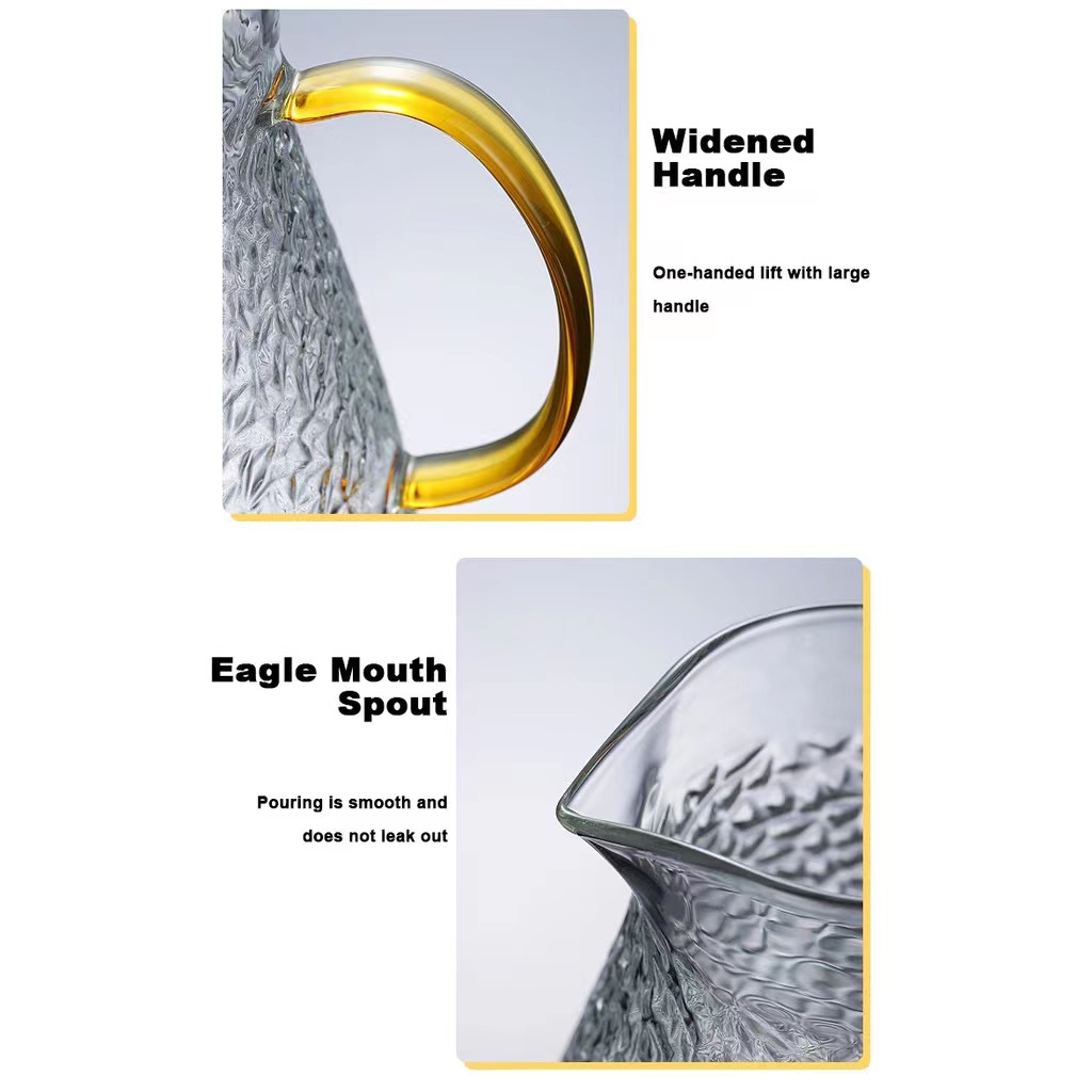 HAMMERED FINISH BOROSILICATE GLASS PITCHER BEVERAGE JUG WATER JAR WITH ...