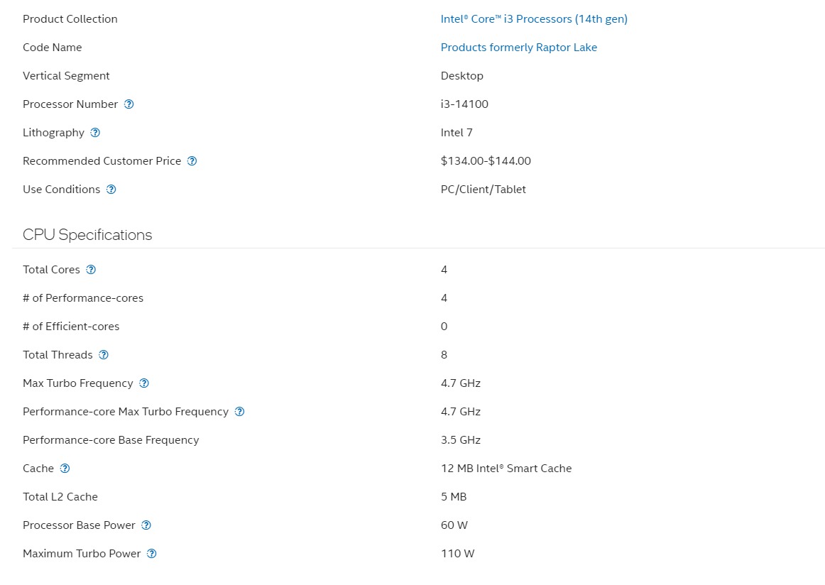 Intel Core i3-14100 / i3-14100F 14th Gen LGA1700 Processor CPU ...