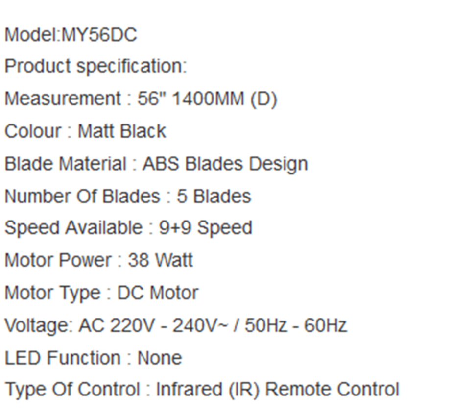 REZO 56'' 5 Blades Ceiling Fan AX56 5 speeds Remote control ( Black ...