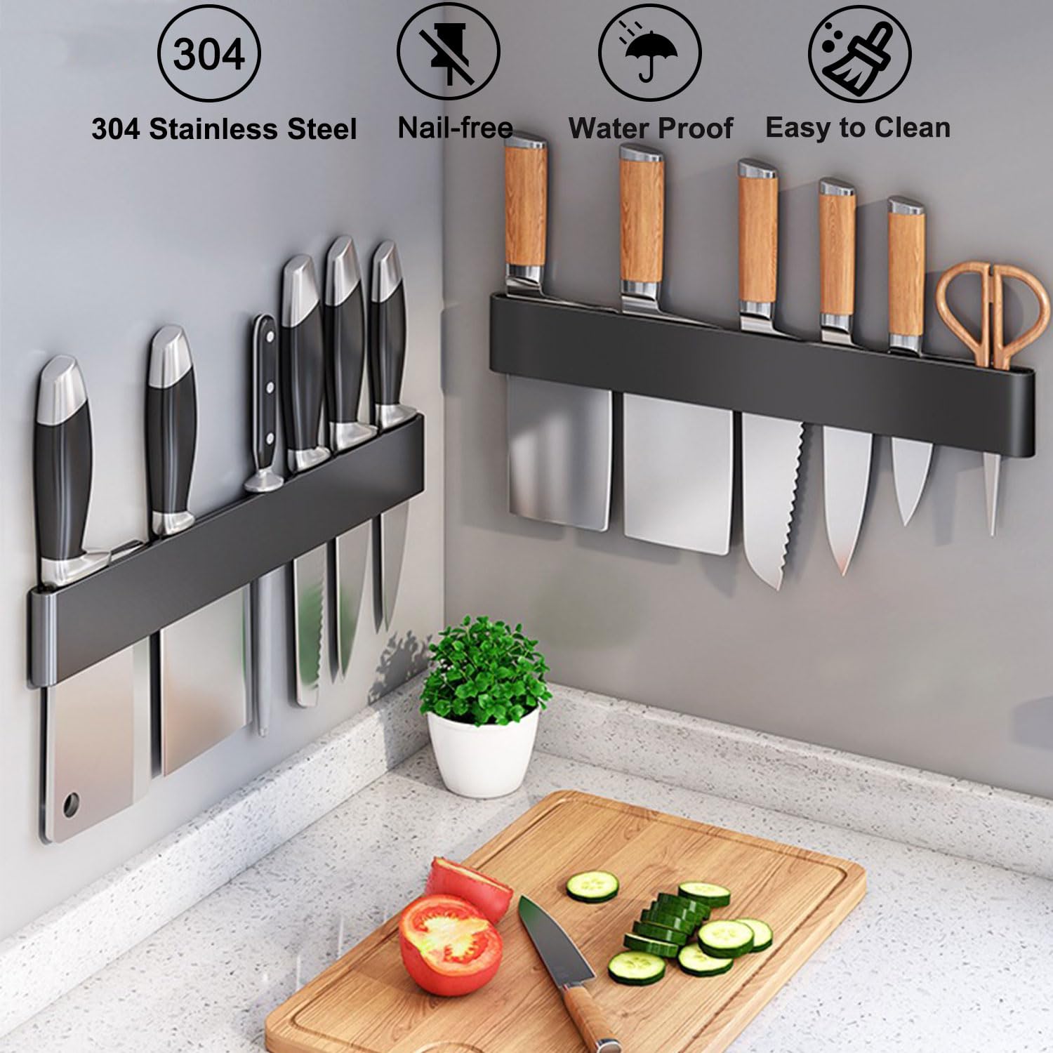 Tradlux Knife Rack Kitchen Knife Holder Knive Rack Black Stainless ...