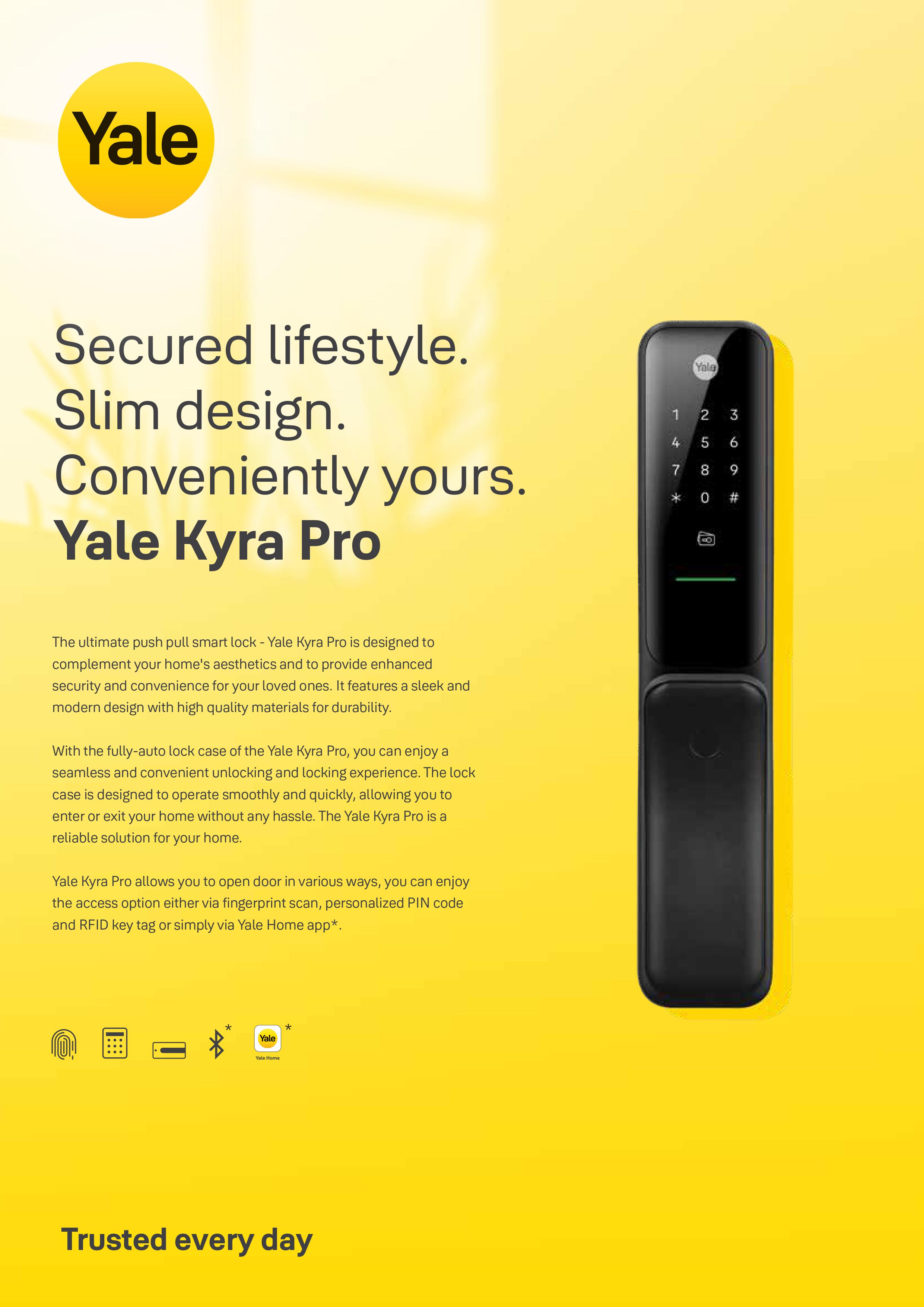 Yale Kyra Pro Push Pull Mortise Slim Smart Door Lock - Fingerprint/ PIN ...