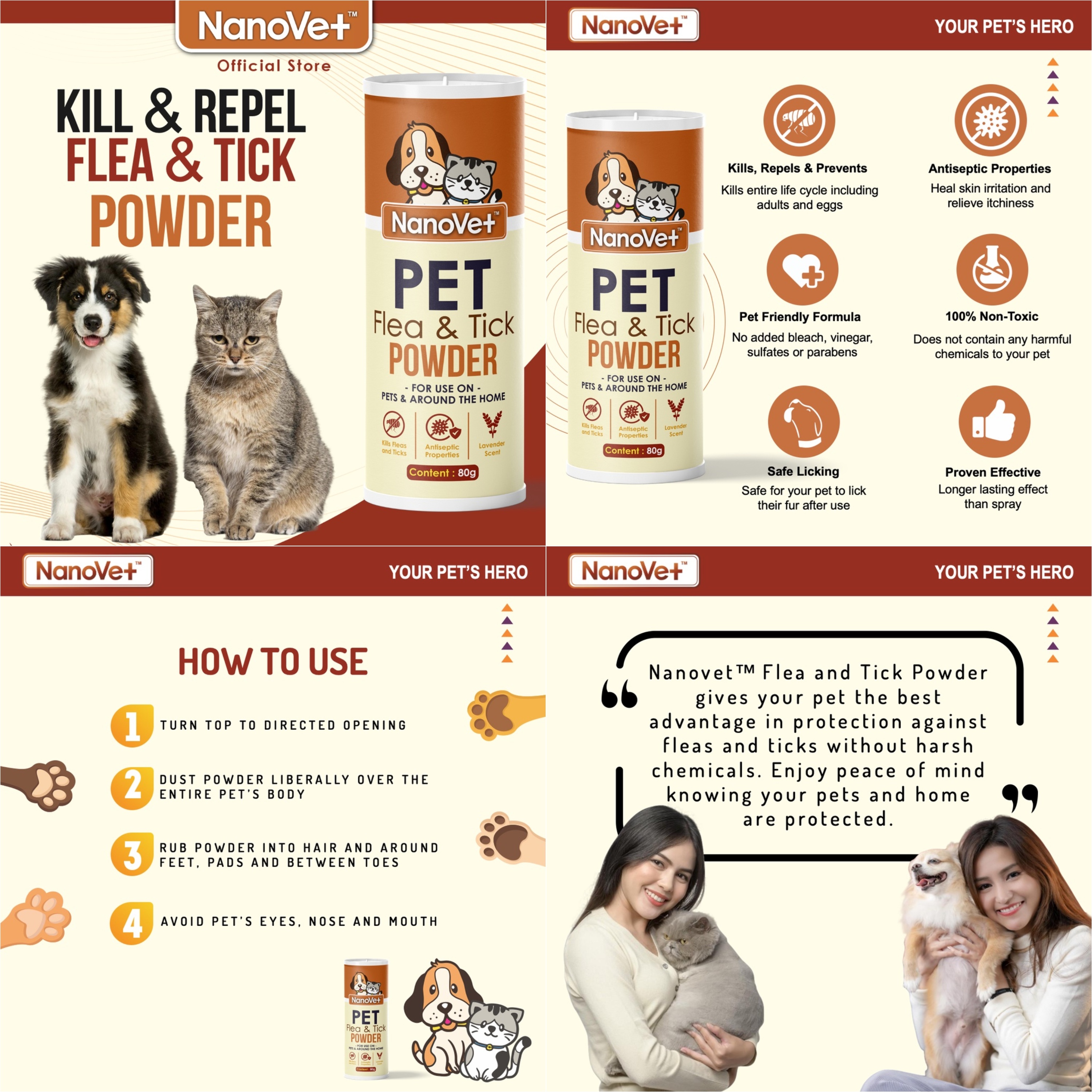 NANOVET Pet Flea & Tick Powder For Cats & Dogs 80G | Shopee Malaysia