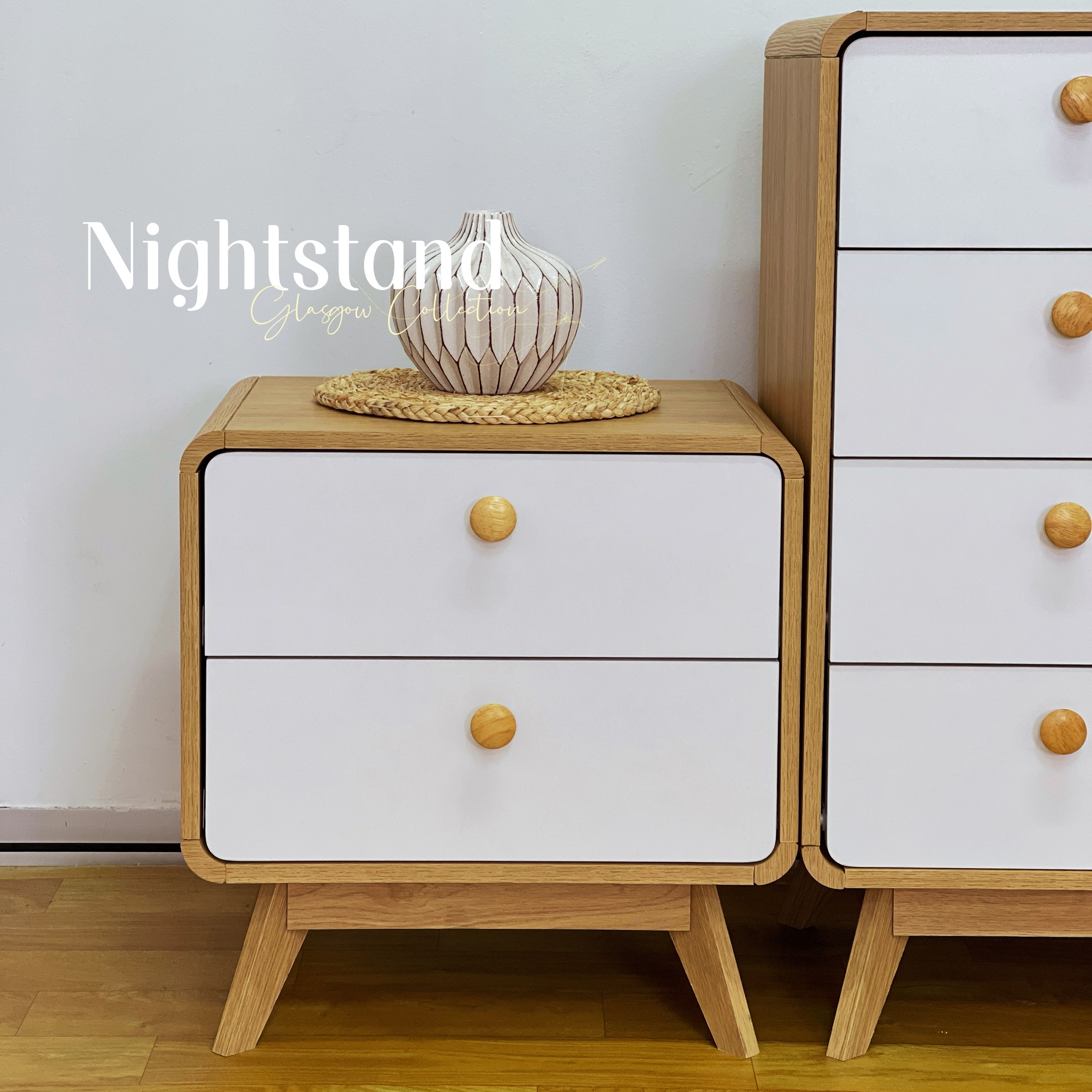 PAMICA Glasgow Muji Nightstand 2 Drawers Chest Modern Furniture Storage ...