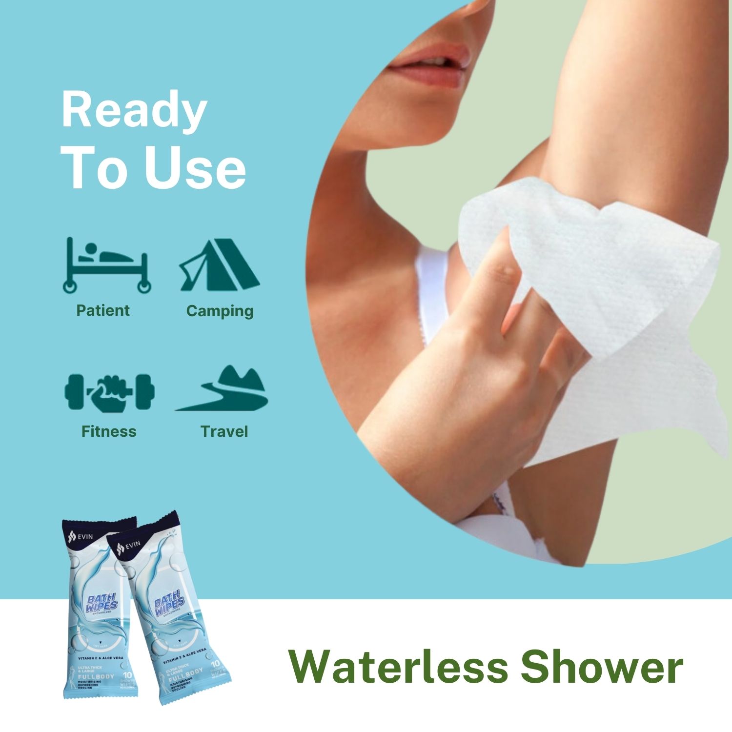 EVIN Hospital Grade Bath Wipes Showerless Anti-Bacterial Wet Tissue ...