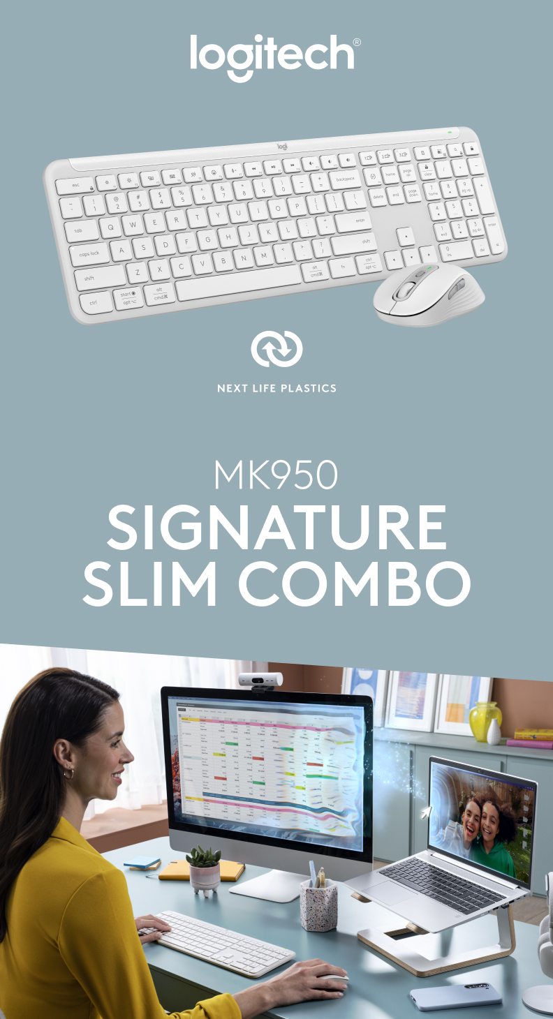 Logitech Mk950 Signature Slim Wireless Keyboard And Mouse Combo Sleek Design Quiet Typing And