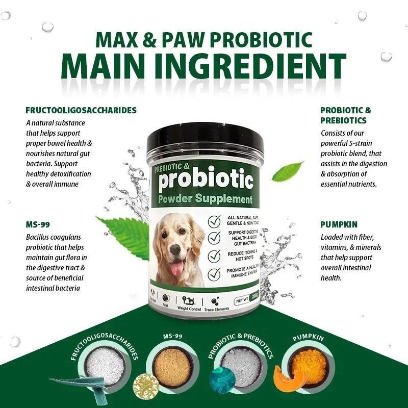 MAX & PAW PREBIOTIC & PROBIOTIC POWDER All Natural Pet Supplement ...