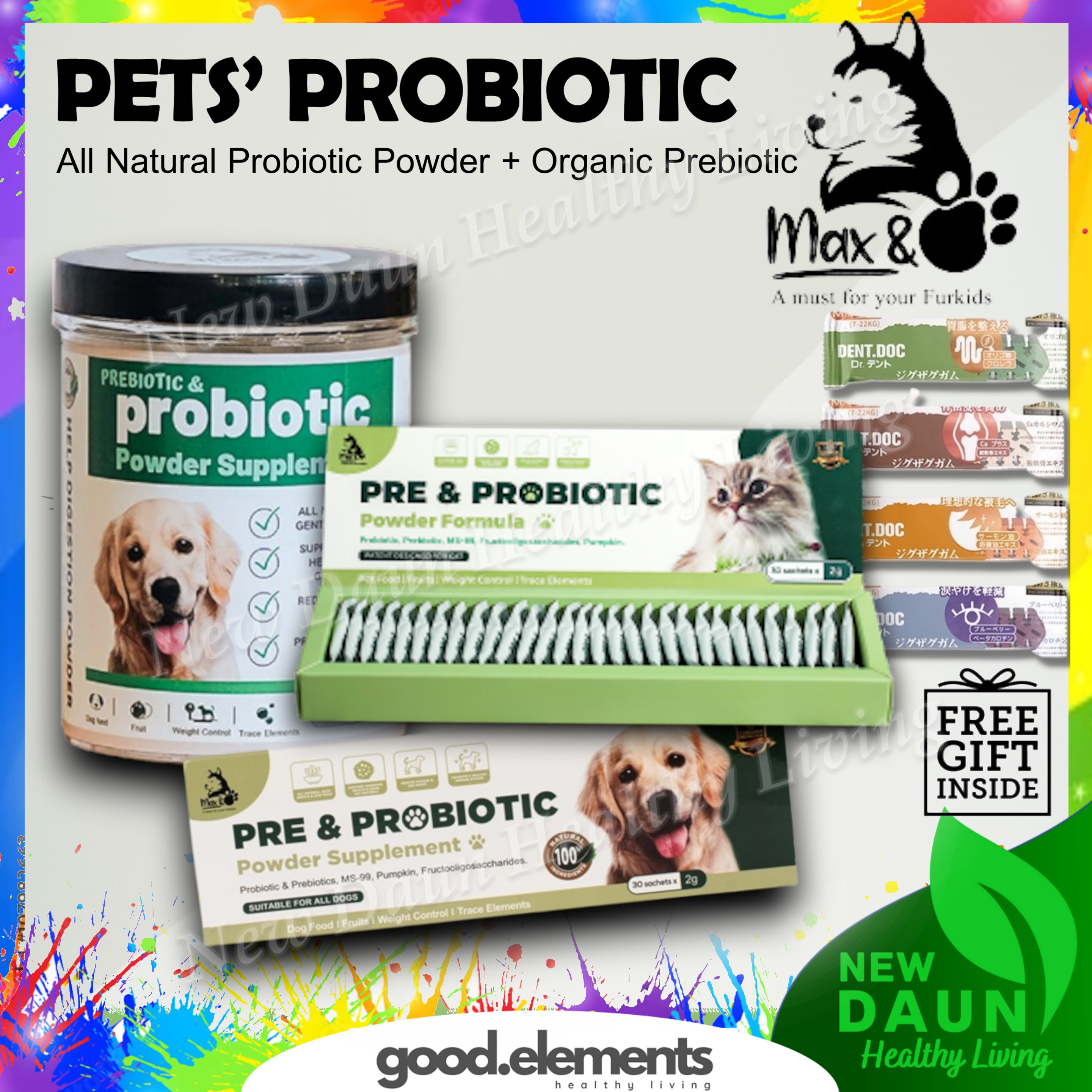 MAX & PAW PREBIOTIC & PROBIOTIC POWDER All Natural Pet Supplement ...